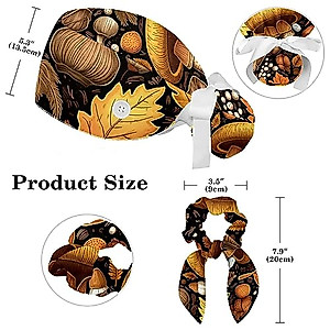 Thanksgiving Acorn Working Cap with Button Sweatband Adjustable Tie Back Bouffant Hats with Scrunchie