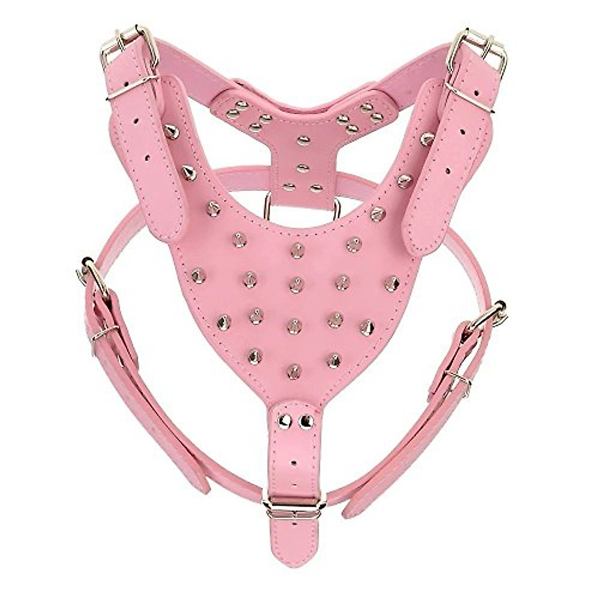 Benala Cool Spiked Studded Pu Leather Dog Harness 26"-34" Chest Leather Spiked Dog Harness Large Dog Pitbull Bully Husky Terrier,Pink,One Size