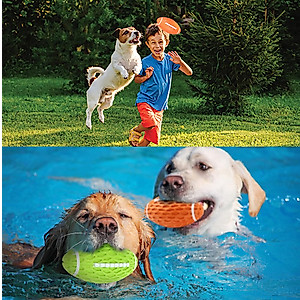 AUSCAT Dog Chew Squeaky Toy Ball, Dog Toy for Aggressive Chewers, Rugby Shape Rubber Chew Ball with Squeaker, Interactive Dog Ball for Fetch Game and Outdoor Play, Orange