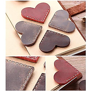3Pcs Heart-Shape Leather Bookmark Page Corner Page Maker Leather Bookmark Personalized Handmade Reading Book Marker for Bookworm Women Men Teacher Student Lover Gifts