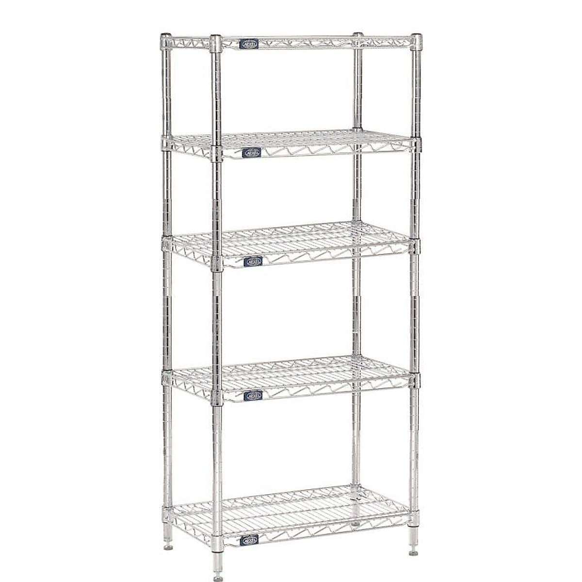 Nexel - 24" x 24" x 63", 5 Tier, NSF Listed Adjustable Wire Shelving, Unit Commercial Storage Rack, Chrome, Leveling feet