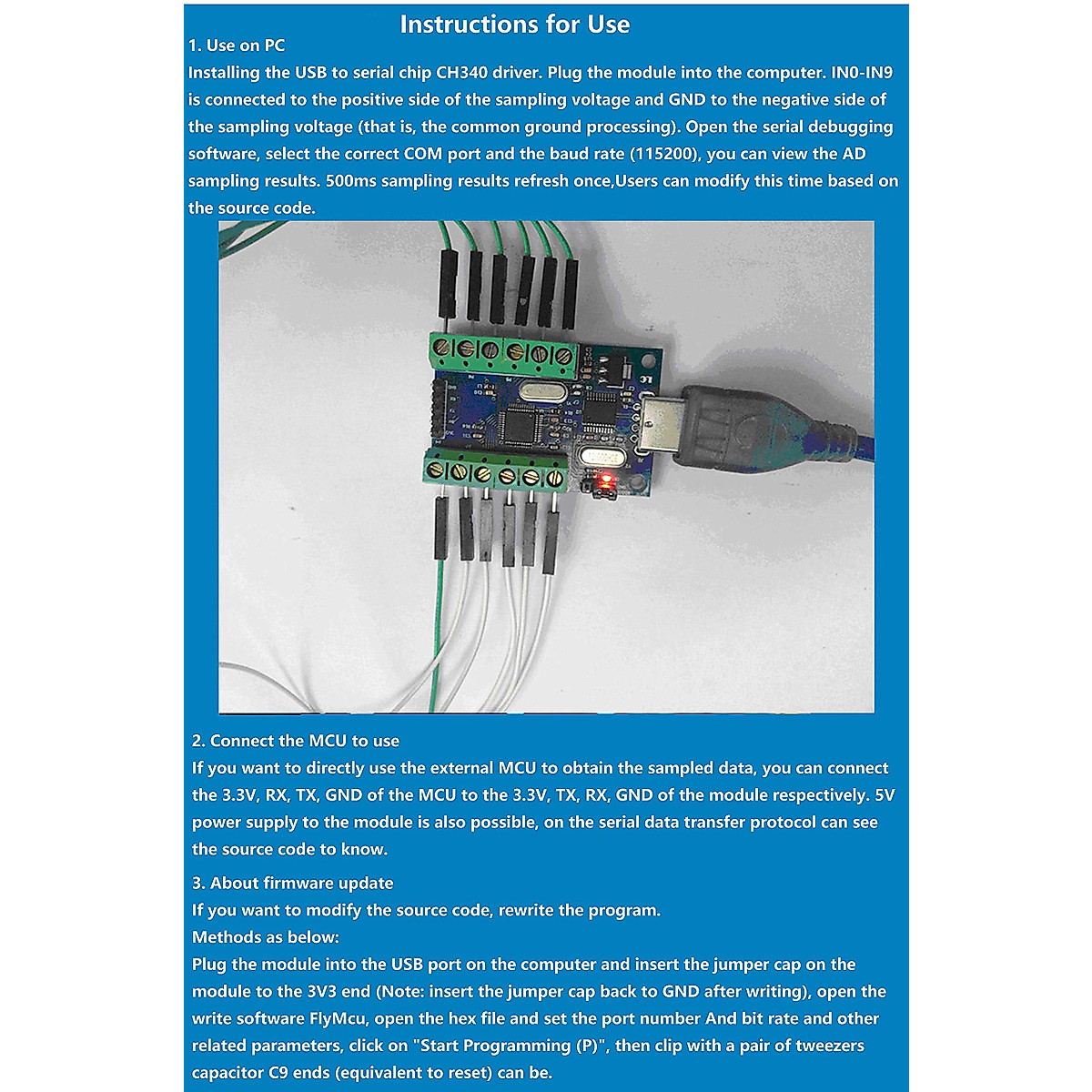 NOYITO USB 10-Channel 12-Bit AD Data Acquisition Module STM32 UART Communication USB to Serial Chip CH340 ADC Module