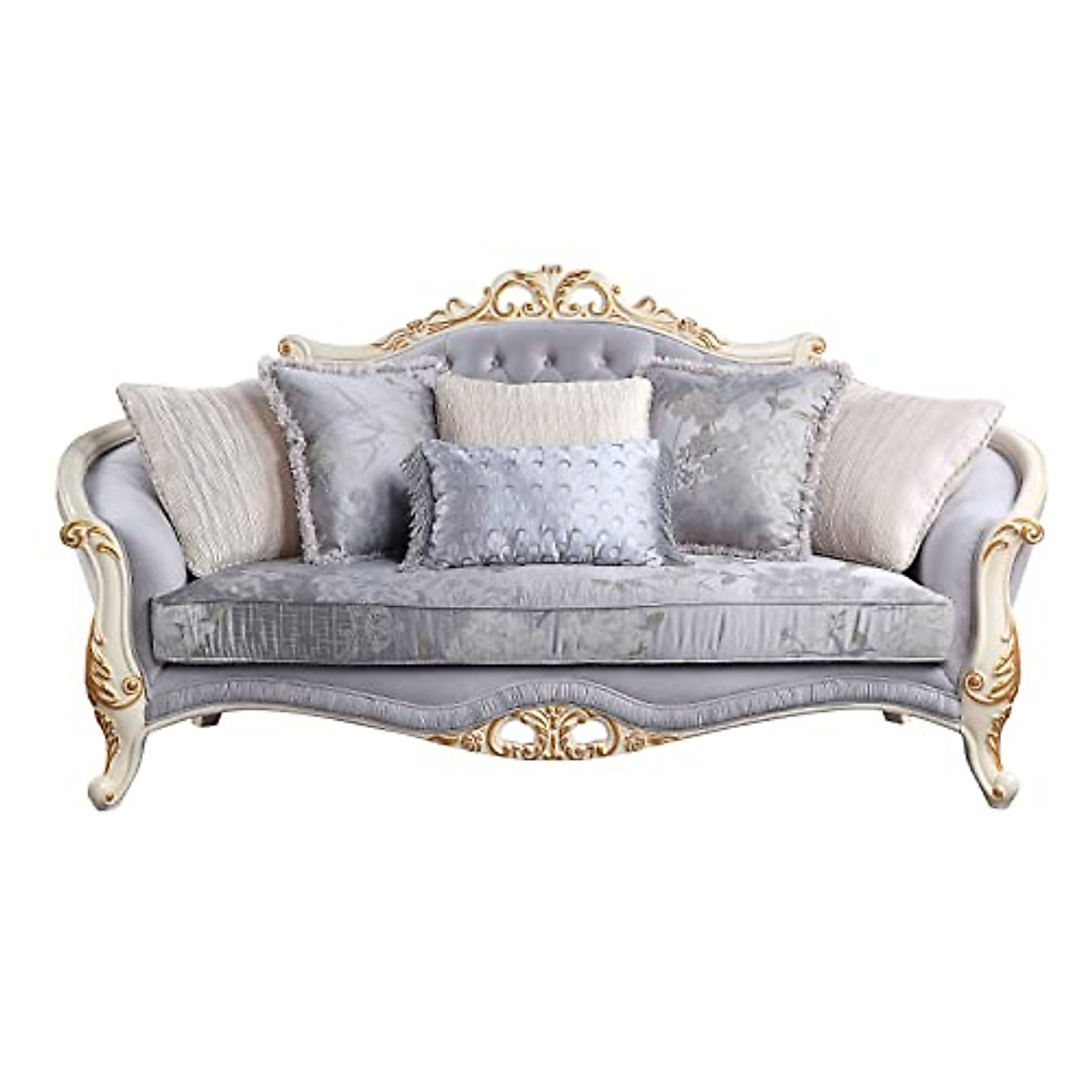 Acme Galelvith Fabric Upholstered Sofa with 5 Pillows in Gray
