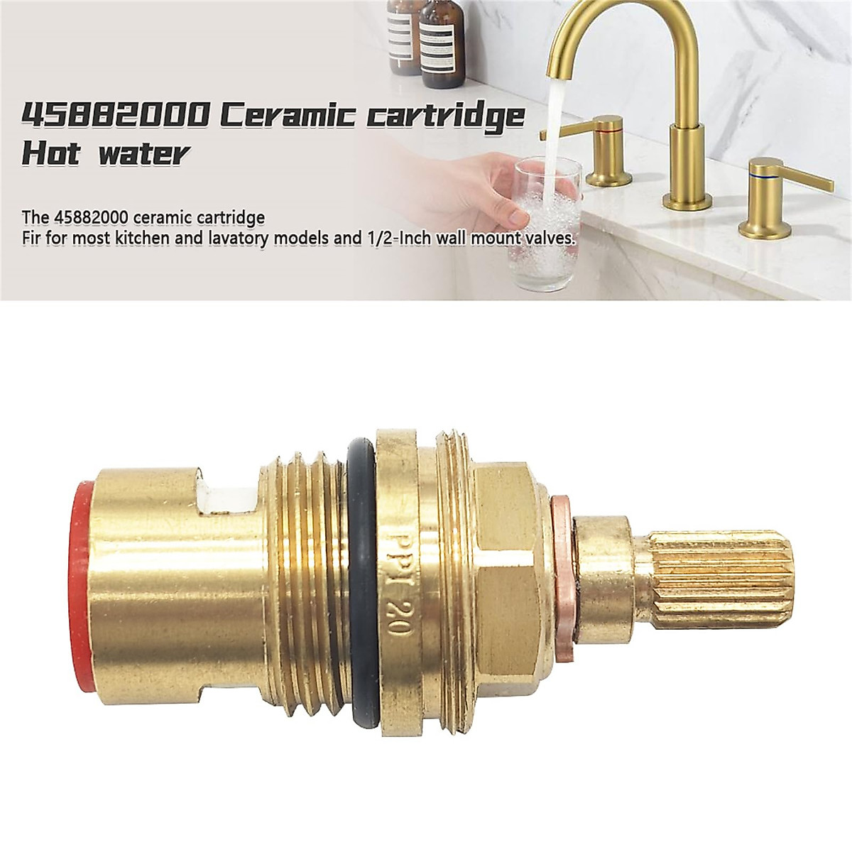 Meyffon 45882000 Ceramic Cartridge Compatible with Grohe Faucet Cartridge 1/2 Inch 1/4 Turn Open 90 Degrees Left Clockwise Close Hot Water for Ceramic Cartridge