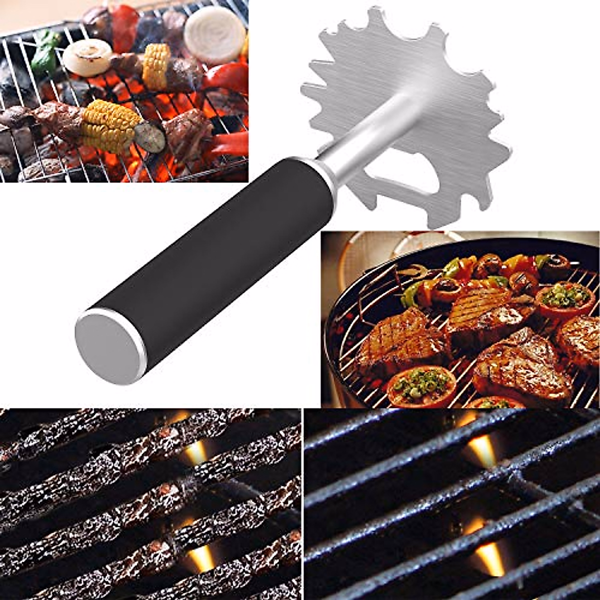 BBQ Grill Scraper -Stainless Steel Barbecue Grill Grate Cleaner-Unique Long Handle Design BBQ Cleaning Tools-Safer Than Wire Brush-Works with Most Grill Grates (Silvery)