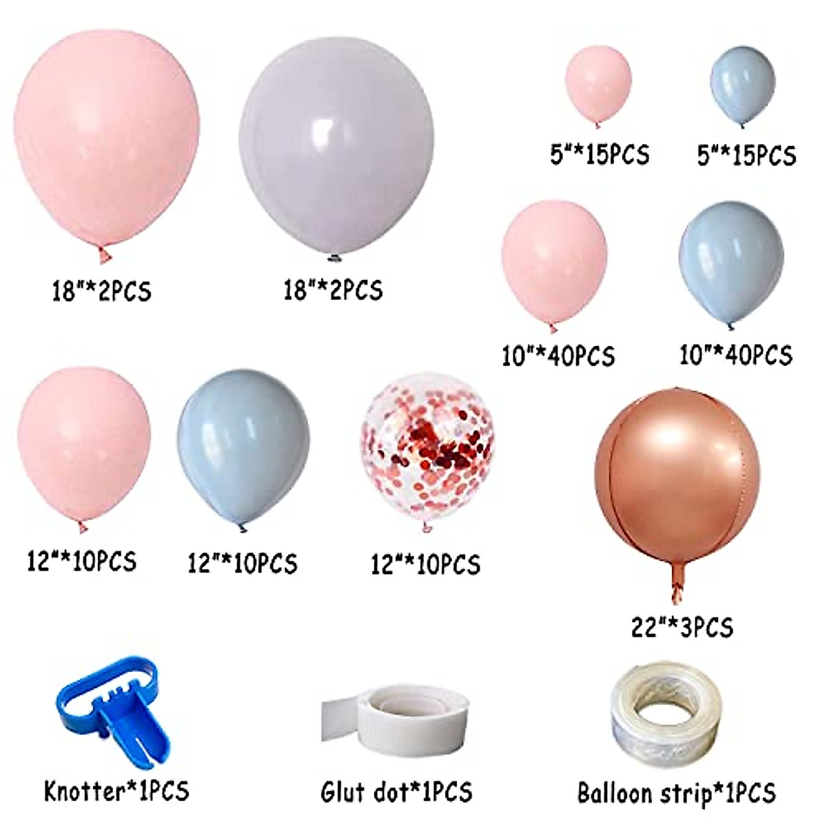 sherpaa Pastel Pink Gray Balloon Garland Arch Kit – 147 Pack Rose Gold Confetti Balloons ,4D Foil Balloons for Princess Wedding Birdal Baby Shower Birthday Evening Decorations