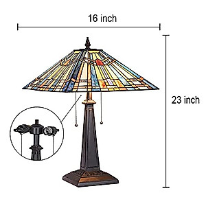 COTOSS Tiffany Table Lamp 16" Wide Handmade Stained Glass Lamp Shade 2 Light Blue Mission Style Vintage Table Lamp for Living Room Bedroom