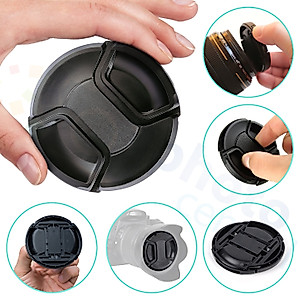 Front Center Pinch Lens Cap Cover Protector + Cap Keeper + Cleaning Cloth for Canon EF-S 18-200mm f/3.5-5.6 is Lens