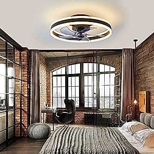 monard Ceiling Fans with Lights, 19.7" Low Profile Flush Mount Ceiling Fan with Remote Control, Small Ceiling Fan with Dimmable Led Lights for Bedroom, Bladeless, APP Control(Black)