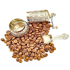 Pepper Salt Coffee Grinder - 3 in One - Turkish Coffee Mill - with Spice Shovel Spoon - Salt Shaker - Zinc Alloy Casting Best Carving Metal - Adjustable Coarseness - Silver Color Design (Silver)