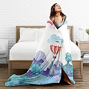 Cartoon Forest Hot Air Balloon Soft Lightweight Fleece Throw Blankets Cozy Warm Fuzzy Plush Microfiber Blanket for Sofa Couch Bed All-Season 60"X50"