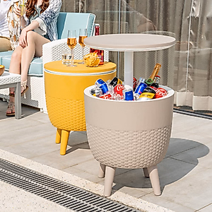 Lagoon Cancún Outdoor Cooler Bar/Cocktail/Coffee 3-in-1 Patio Table (White)