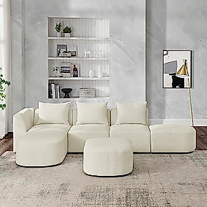 HomSof 5 Seat L Shape Sectional Sofa with Left Side Chaise and Ottoman, Modular Sofa, DIY Combination, Loop Yarn Fabric, Beige