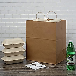 Shopping Bags for Boutique - 14x10x16.5 Inch 50 Pack Kraft Paper Bags, Large Brown Paper Bags with Handles, Small Business, Retail, Merchandise Bags, Restaurant Supplies, Takeout, Delivery Bags, Bulk