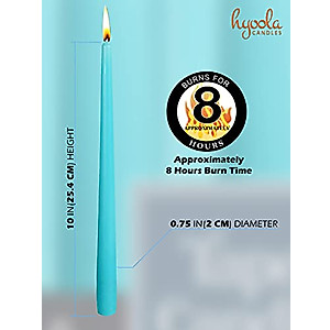 12 Pack Tall Taper Candles - 10 Inch Light Blue - Turquoise Dripless, Unscented Dinner Candle - Paraffin Wax with Cotton Wicks - 8 Hour Burn Time.