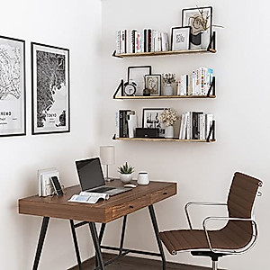 Wallniture Bora 36 Inch Large Floating Shelves for Wall Storage, Floating Bookshelf Set of 3, Burned Wood Wall Shelves for Books