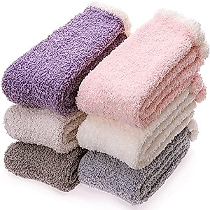 Fuzzy Socks for Women Fluffy Cozy Slipper Cabin Comfy Warm Winter Sleep Soft Plush Fleece Stocking Stuffers for Women Adult Home Socks Christmas Mothers Day Gift Ideas for Teen Girls Color D 6 Pairs