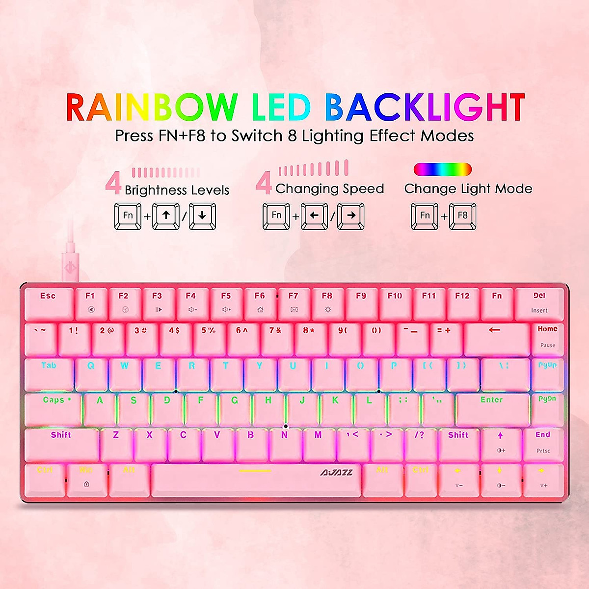 FELICON Wired Mechanical Gaming Keyboard, 82 Keys Compact Rainbow Blacklight Keyboard with Blue Switch, Small and Portable Compatible with Windows PC Laptop Mac Game Office