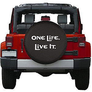 Boomerang 32" One Life Live It - Spare Tire Cover - (Black Denim Vinyl) - White Print - Made in The USA
