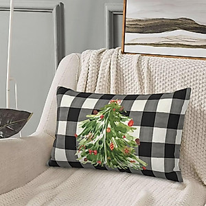 AEIOAE Christmas Pillow Covers 12x20 Inch Set of 2, Buffalo Plaid Christmas Tree Decorative Throw Pillows Farmhouse Linen Nature Forest Xmas Winter Pillow Case for Couch Sofa Outdoor Decor
