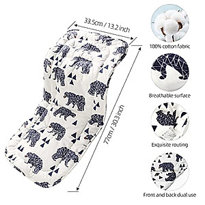 Baby Carriage Cushion, Universal Breathable Stroller Mat, Stroller Cushion for Strollers 100% Cotton, 34x78cm 1 Pack (Black Bear)