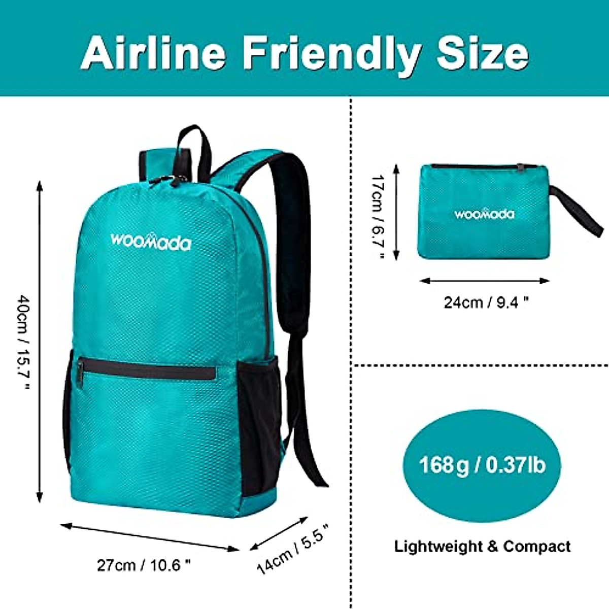 WOOMADA 17L Ultra Lightweight Packable Durable Waterproof Travel Hiking Backpack Daypack for Men Women