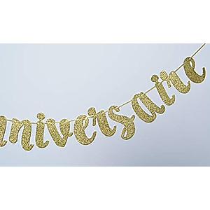 Bon Anniversaire Banner for Happy Birthday Party Decorations French Theme Sign Photo Backdrop (Gold Glitter)