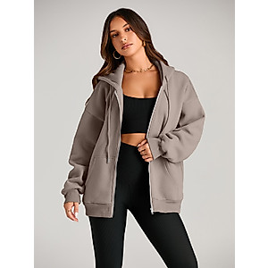 EFAN Women Zip Up Hoodies Oversized Sweatshirt Jacket 2025 Fall Fleece Cute Pullover Hooded Tops Teen Girls Casual Loose Fit Y2k Trendy Fashion Gym Clothes Outfits Nutmeg S