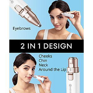 VOGCREST Hair Trimmer, 2 in 1 Facial Hair Remover & Eyebrow Trimmer for Women - Rechargeable, Portable, LED Light (White)