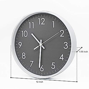 Epy Huts Modern Simple Wall Clock Indoor Non-Ticking Sweep Decorative Wall Clocks Battery Operated with Clear Numbers Easy to Read Wall Clock for Office,Bathroom,Livingroom Decorative 10 Inch Gray