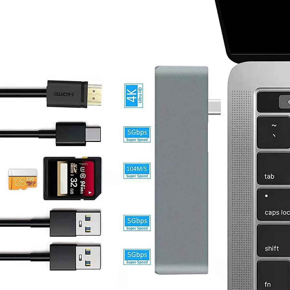 Convenient and Practical WS-15 6 in 1 Type-C to HDMI + USB 3.0 x 2 + SD + TF + PD HUB Converter