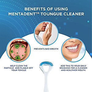 GuruNanda Mentadent Tongue Cleaner Dual Action Cleaner with Brush and Scraper - Fights Bad Breath & Odor Eliminator, Multi-Color