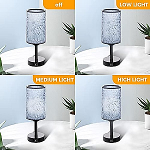 JASMINER Grey Bedside Lamp Table Hard Resin Touch Control Lamp with USB C&A Charging Ports Marble Texture Small Nightstand for Livingroom Bedroom Read Office Work