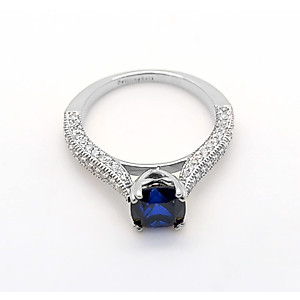 Dazzlingrock Collection 18K 6 MM Cushion Created Blue Sapphire And Round Diamond Women Ring, White Gold, Size 8.5