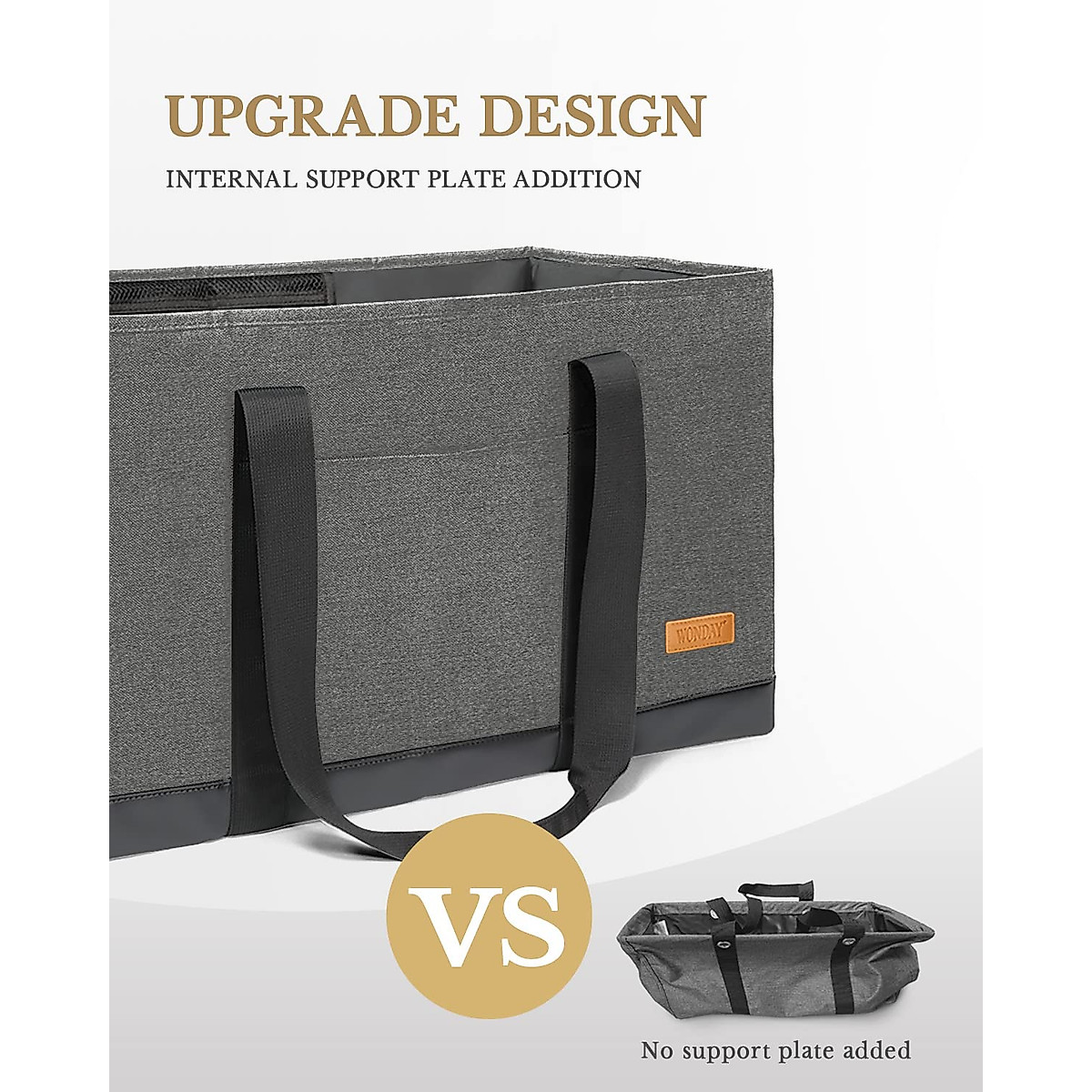 WONDAY Large Stand Up Utility Tote Bag, Reusable Grocery Bags Foldable with Waterproof Bottom, Extra Large Tote Bag with Handles and Pockets for Grocery Stores, Picnics, Beaches, Camping