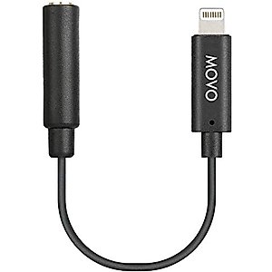Movo IMA-1 Female 3.5mm TRRS Microphone Adapter Cable to Lightning Connector Dongle Compatible with Apple iPhone, iPad Smartphones and Tablets - Optimized for Microphones/Pro Audio