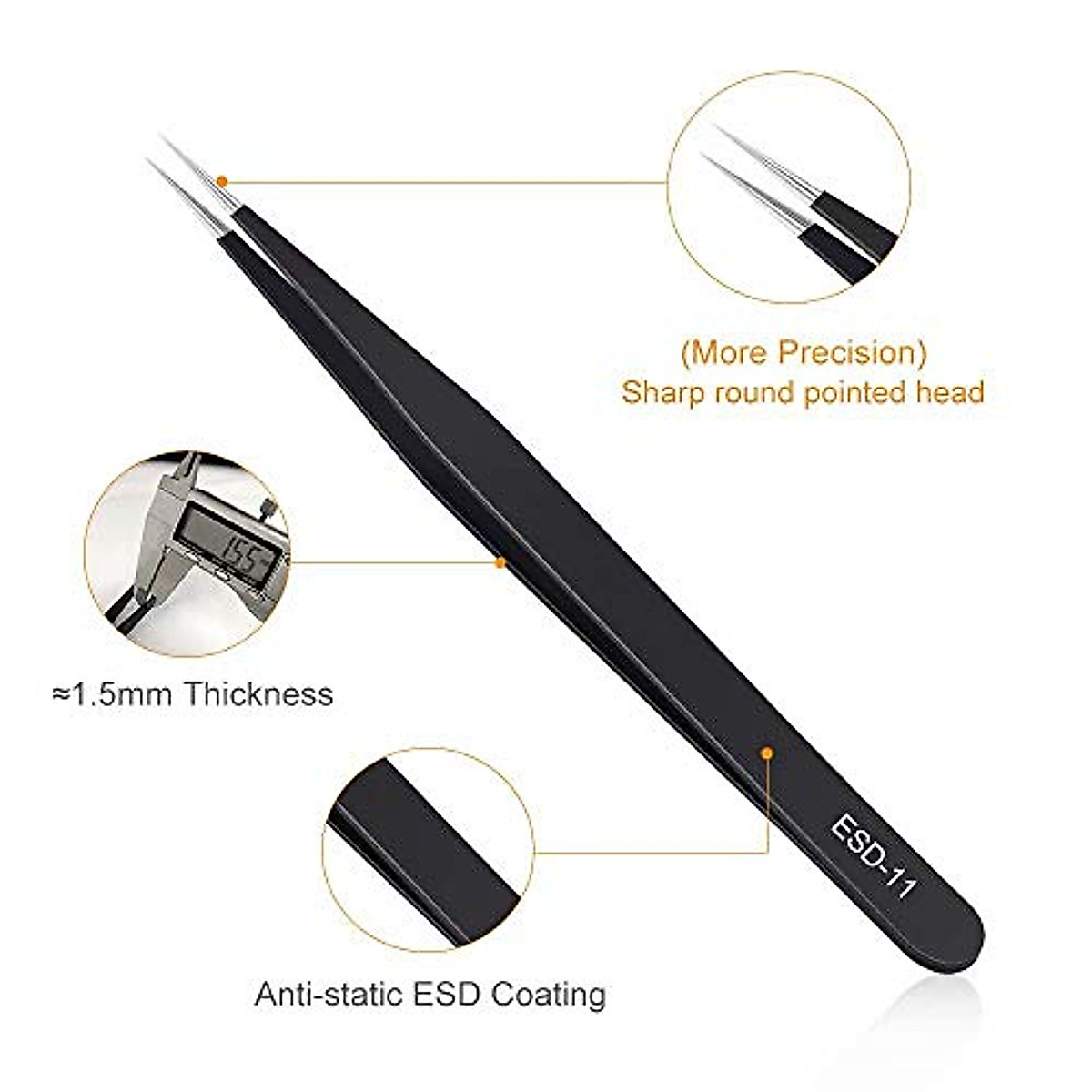 6PCS Precision Tweezers Set, Upgraded Anti-Static Stainless Steel Curved of Tweezers, for Electronics, Laboratory Work, Jewelry-Making, Craft, Soldering, etc, by kaverme.