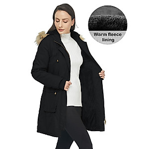 WenVen Women's Winter Padded Coat Canvas Hooded Military Jacket (Black, 2XL)
