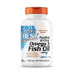 Doctor's Best Purified & Clear Omega 3Fish Oil, No Reflux, Supports Heart, Eyes, Brain & Joint Health, 120 Count (Pack of 1)