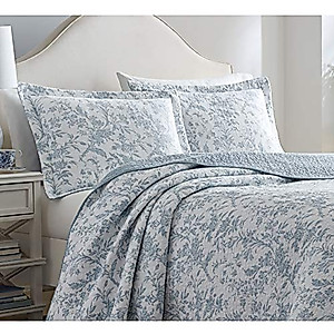 Laura Ashley Home - King Size Quilt Set, Cotton Reversible Bedding, Lightweight Home Decor for All Seasons (Amberley Blue, King)