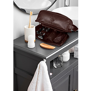 Bayfield Bags Travel Toiletry Bag For Men Shaving Bag Dopp Kit (Black) Bottom Storage Holds More (10x6x5)-Leather Mens Toiletry Bag -Shower Bathroom Bag For men - Men Travel Toiletries Bag