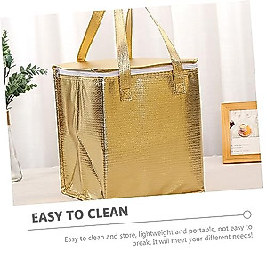 Amosfun Zipper Food Bag Heat Preservation Bag Aluminum Food Bag Cake Insulated Bag Grocery Shopping Bag Drink Cooler Bag Lunch Tote Bag Cooler Bags Insulated Non-woven Fabric Golden