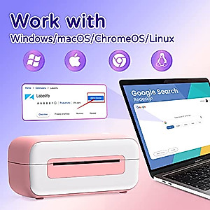 Phomemo Pink Label Printer, Thermal Label Printer for Shipping Packages, Shipping Label Printer with 4X6'' Direct Thermal Shipping Labels，500 Fan-Fold Labels