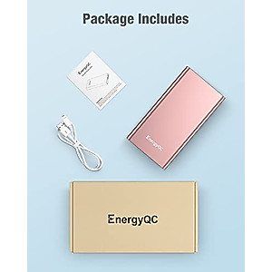 EnergyQC Pilot 4GS Portable Charger, Fast Charging 12000mAh Power Bank Dual 3A High Speed Output External Battery Pack Compatible with iPhone 13/12/11/X Samsung S10 and More - Rose Gold