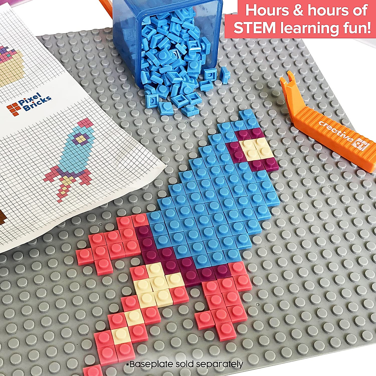 Creative QT 1600 Pieces Plate 1x1 Bricks, Pixel Mosaic Kit, 8 Colors Classic Building Bricks with 2 Quick Removal Tools, Nano Blocks Art with Design Guide, STEM Building Toy