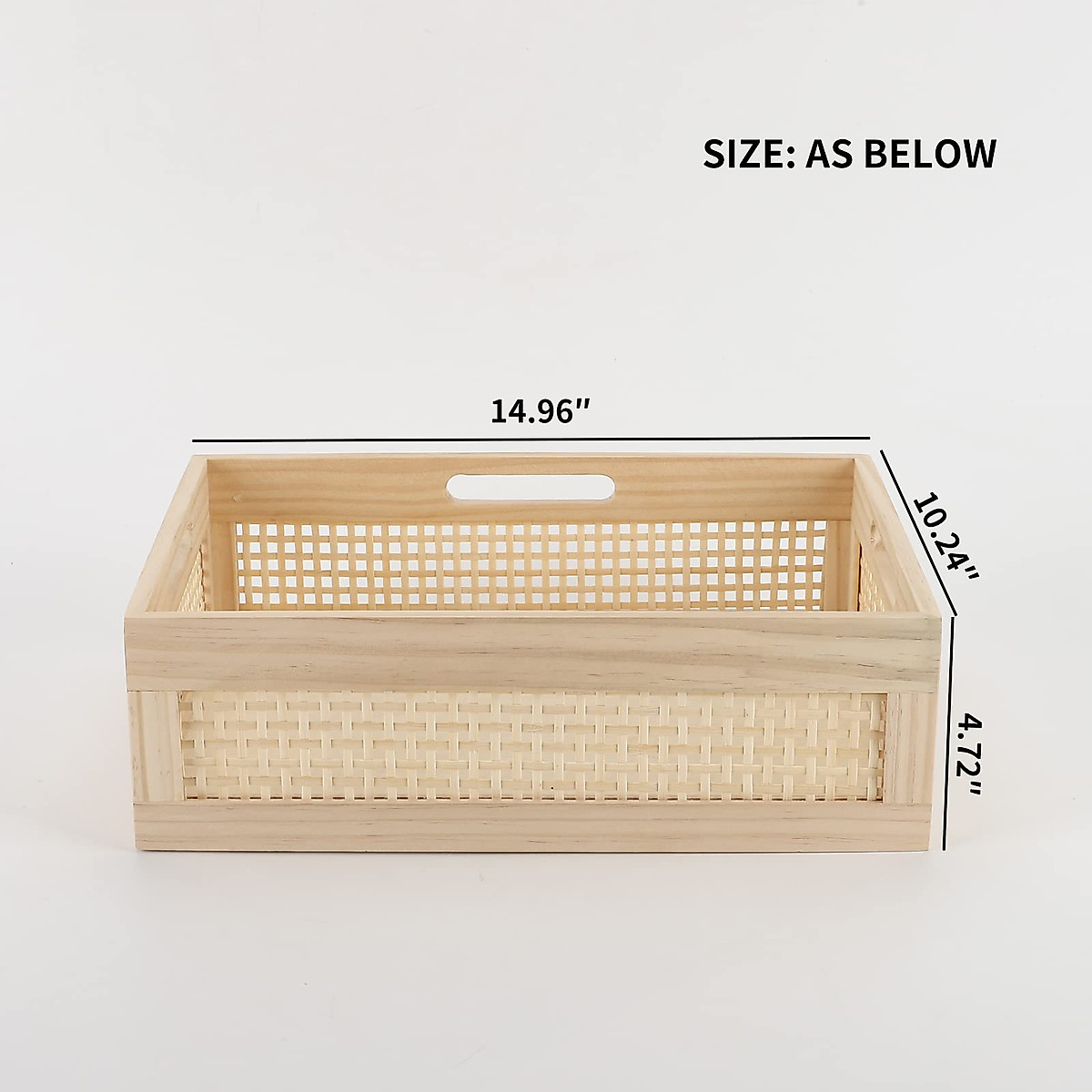 YRMT Wooden Baskets Shallow Wood Storage Basket Crate with Handles Decorative Storage Bins Organizer Rustic Farmhouse Countertop Basket for Shelves,Pantry,Kitchen