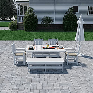 KEVINSPACE 59'' Outdoor Bench Patio Garden Poly Backless Bench, Supreme Quality Seat, Durable Frame, Weatherproof - Perfect for Balconies, Home, Backyard,Loung White