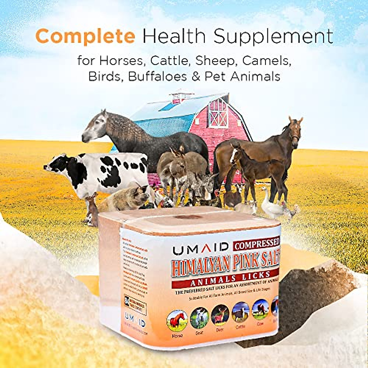 UMAID Compressed Pink Himalayan Salt Lick, [2 Pack] – 5.5 Lb. 100% Natural Himalayan Salt Block with Hanging Rope Helps Replace Lost Electrolytes for Deer, Horse, Cow, Goat, Pigs, Wild Animals & Pets