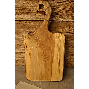 Rectangular wooden cutting board made of solid wood. Size: total length - 13.38 inches, width - 6.29 inches, thickness - 0.78 inches. The handle length is 4.72 inches.