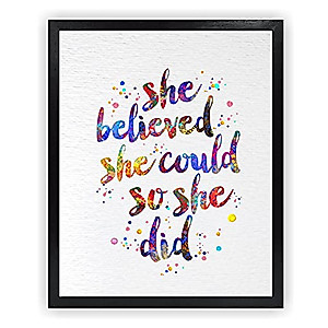 Dignovel Studios Unframed 8X10 She believed she could, so she did Inspirational Quotes Watercolor Art Print Poster dnc40